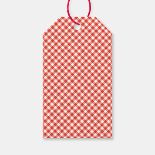 Red Gingham and Lights Chalkboard Engagement Party Gift Tags | Zazzle