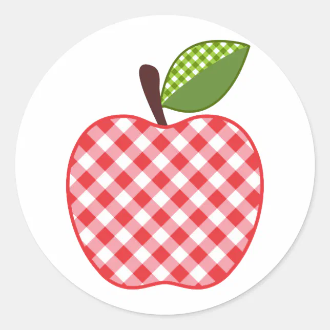 Red Gingham Apple Classic Round Sticker | Zazzle