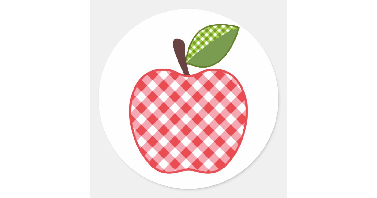 Red Gingham Apple Classic Round Sticker | Zazzle