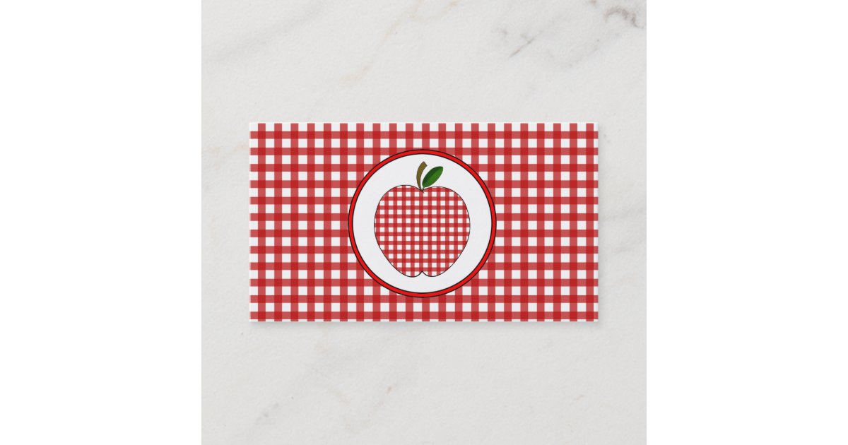 Red Gingham Apple Fashion Teacher Business Card | Zazzle