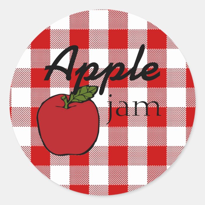 Red Gingham Apple Jam Classic Round Sticker | Zazzle.com