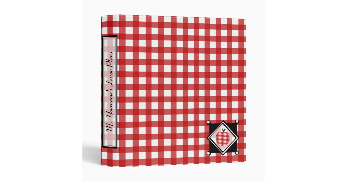 Red Gingham Apple Teacher Binder | Zazzle