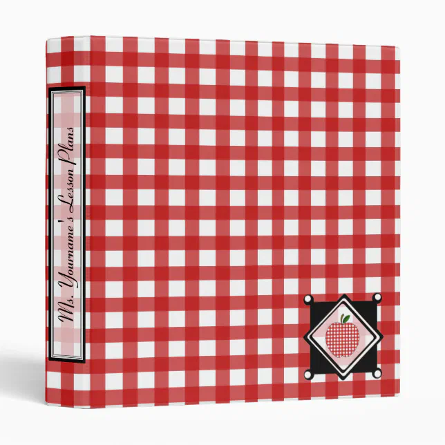 Red Gingham Apple Teacher Binder | Zazzle