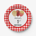 Red Gingham & Balloons 1st Birthday Paper Plates | Zazzle
