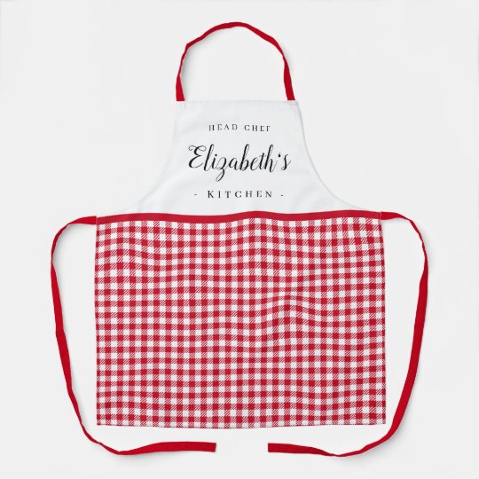 Red gingham check adult personalized cooking apron | Zazzle.com