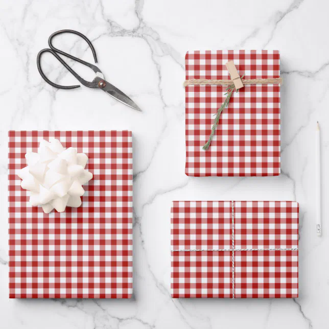 Red Gingham Check Pattern Wrapping Paper Sheets | Zazzle