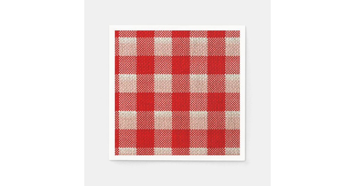 Red Gingham Checkered Pattern Burlap Look Paper Napkins | Zazzle