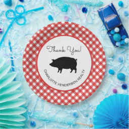 Red Gingham Checkered Pig Roast BBQ Party Paper Plates | Zazzle