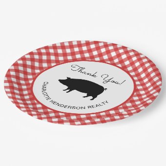 Red Gingham Checkered Pig Roast BBQ Party Paper Plates | Zazzle