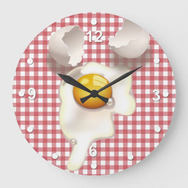 Red Gingham Cracked Egg Kitchen Wall Clock | Zazzle