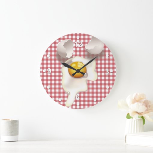 Red Gingham Cracked Egg Kitchen Wall Clock | Zazzle