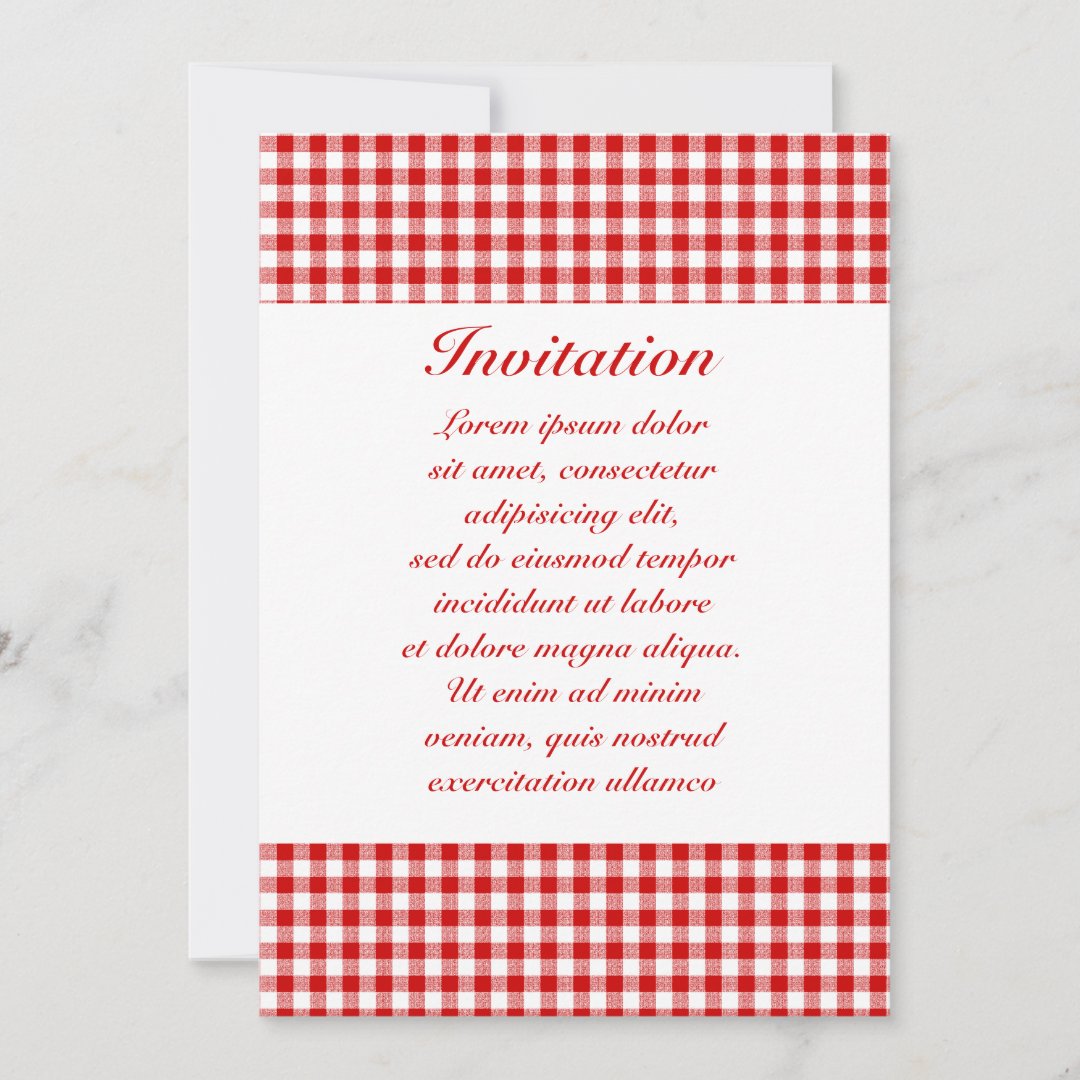 Red Gingham + Custom Color Invitation | Zazzle