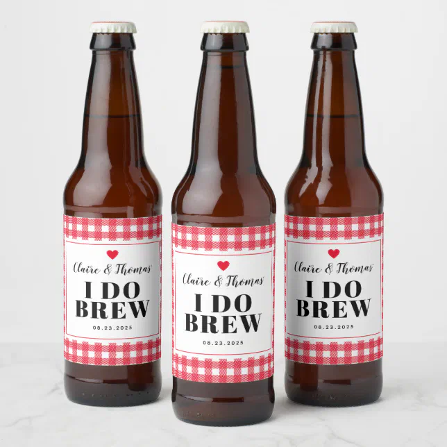 Red Gingham I Do Brew Wedding Party Custom Beer Bottle Label | Zazzle
