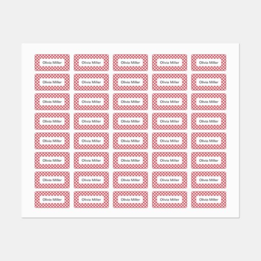 Red gingham name labels for school camp daycare | Zazzle