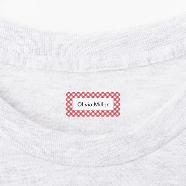 Red gingham name labels for school camp daycare | Zazzle