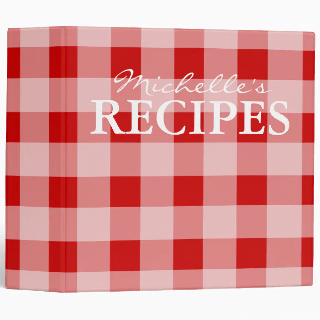 Red gingham pattern kitchen recipe binder book | Zazzle