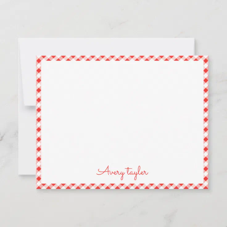 Red gingham pattern personalized Stationery Note Card | Zazzle