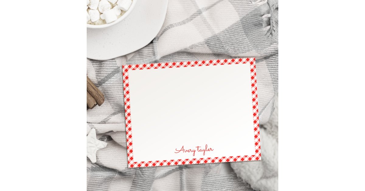 Red gingham pattern personalized Stationery Note Card | Zazzle