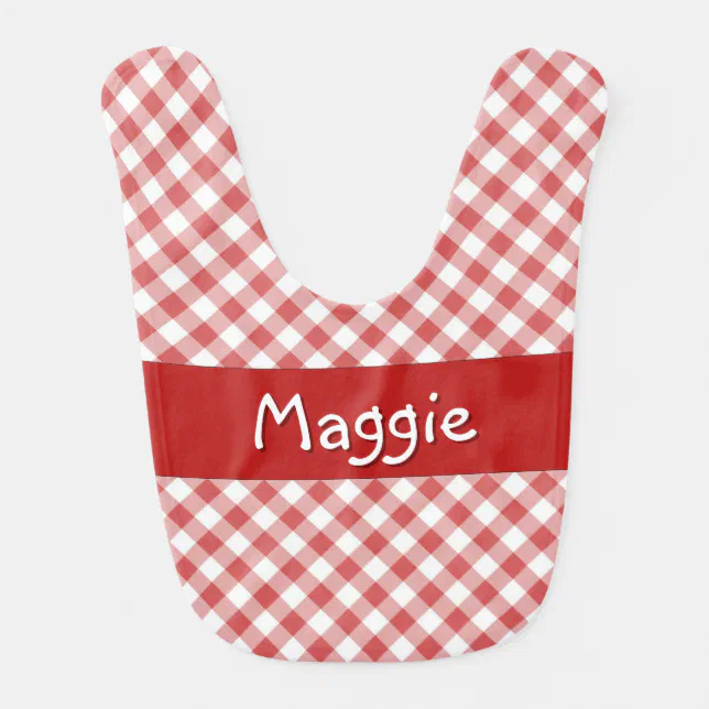 Red Gingham Personalized Baby Bib | Zazzle