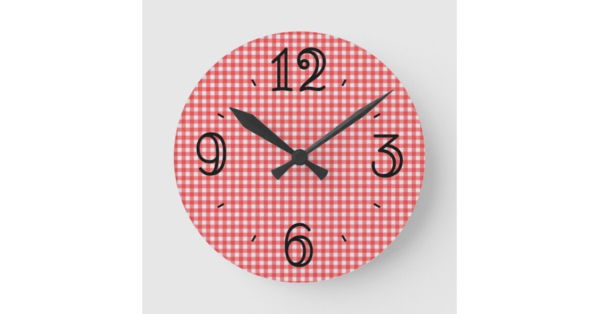 Red Gingham Wall Clock | Zazzle