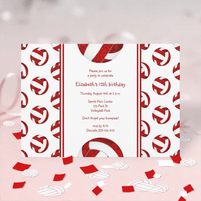 red girls' volleyball birthday party invitation | Zazzle