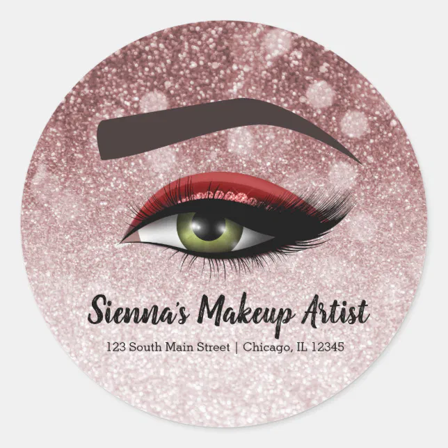 Red glam lashes eyes | makeup artist classic round sticker | Zazzle
