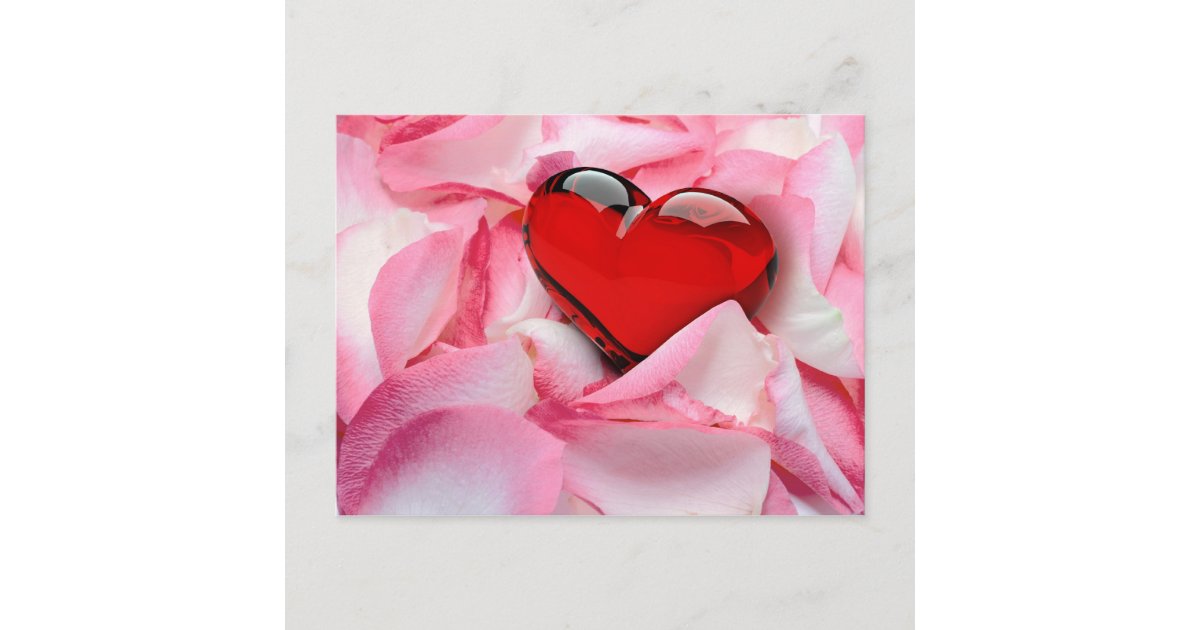 Red Glass Heart Rose Petals Postcard | Zazzle