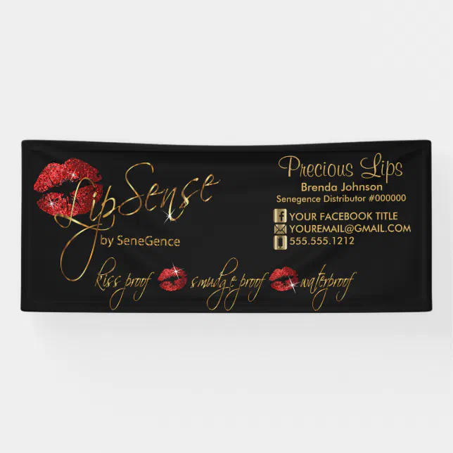 Red Glitter and Gold Lips Banner | Zazzle