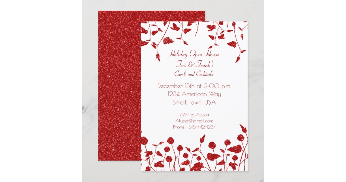 Red Glitter Border Christmas Invitation | Zazzle