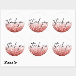Red Glitter Calligraphy Thank You Classic Round Sticker | Zazzle