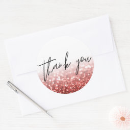 Red Glitter Calligraphy Thank You Classic Round Sticker | Zazzle