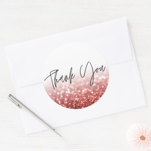 Red Glitter Colors Thank You Classic Round Sticker | Zazzle