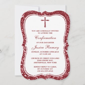 Red Glitter Cross Holy Communion Or Confirmation Invitation | Zazzle