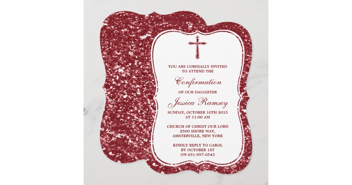 Red Glitter Cross Holy Communion Or Confirmation Invitation | Zazzle