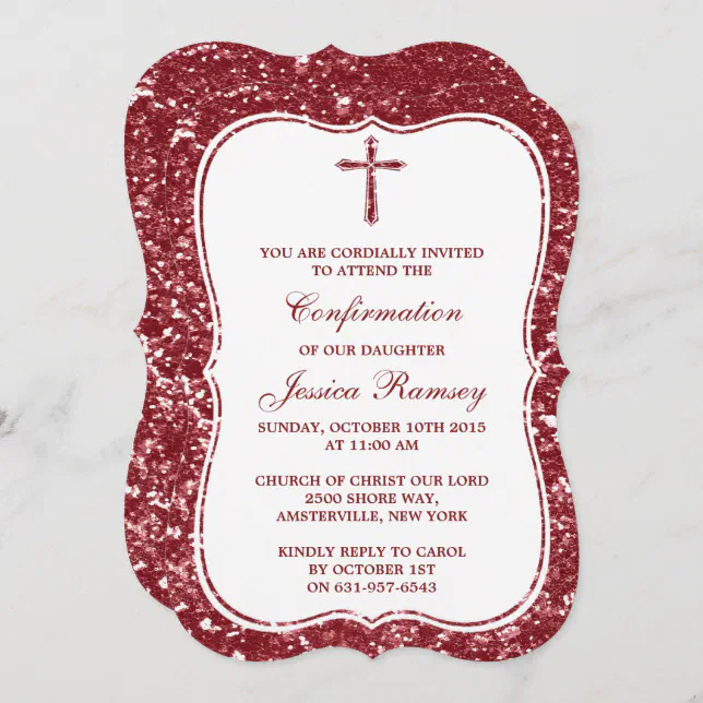 Red Glitter Cross Holy Communion Or Confirmation Invitation | Zazzle