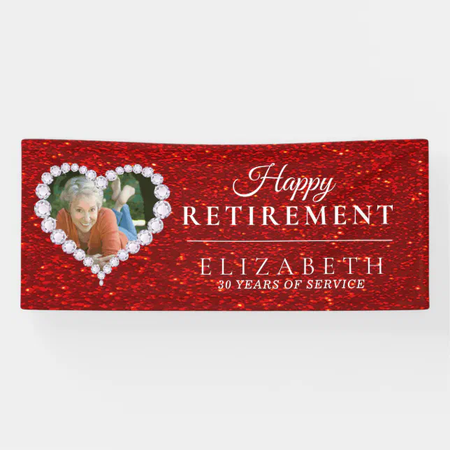 Red Glitter Custom Photo Retirement Party Banner | Zazzle