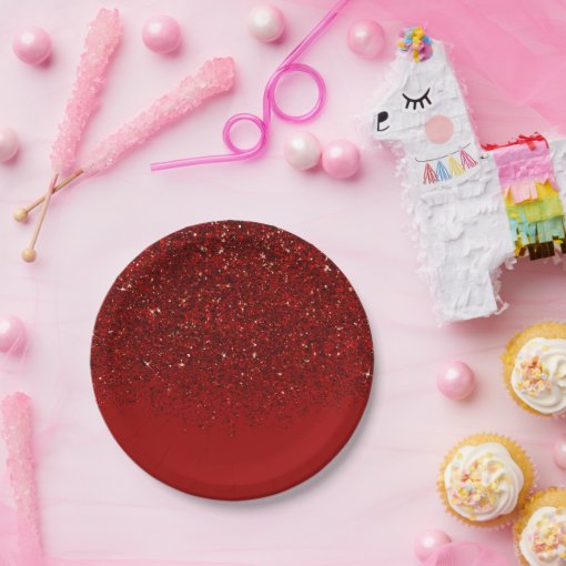 Red Glitter Glam Sparkle Elegant Chic Party Paper Plates | Zazzle