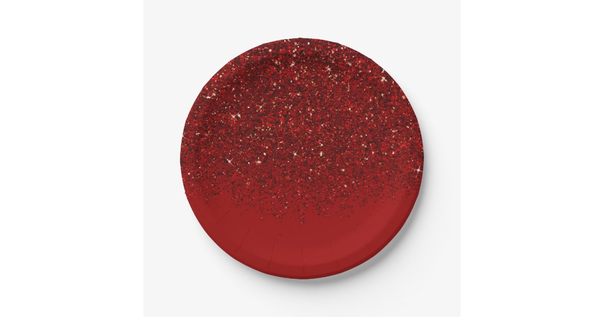 Red Glitter Glam Sparkle Elegant Chic Party Paper Plates | Zazzle