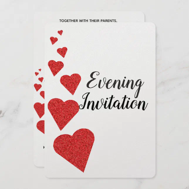 Red Glitter Hearts Evening Invitation | Zazzle