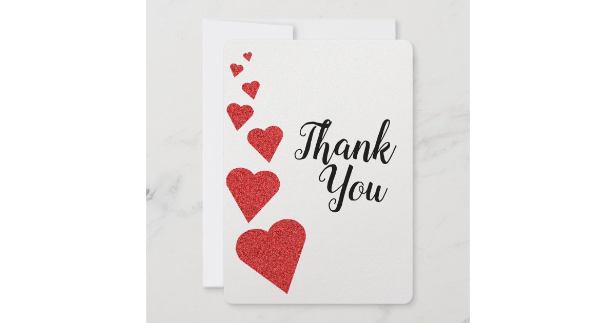 Red Glitter Hearts Thank You card | Zazzle