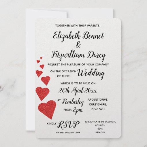 Red Glitter Hearts Wedding Invitation | Zazzle