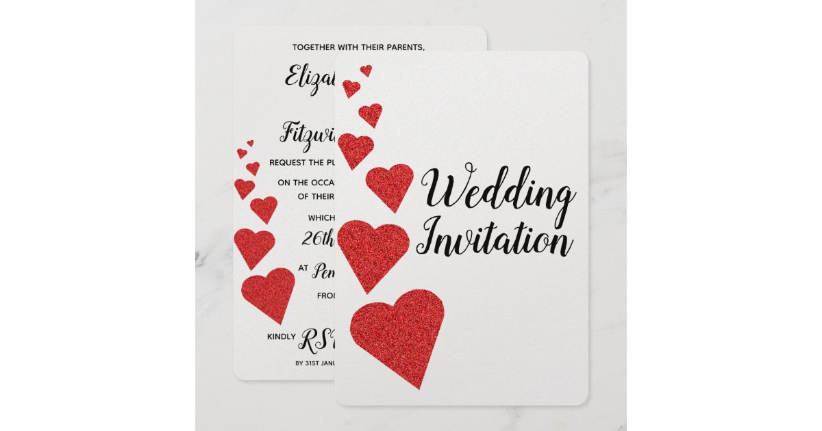 Red Glitter Hearts Wedding Invitation | Zazzle