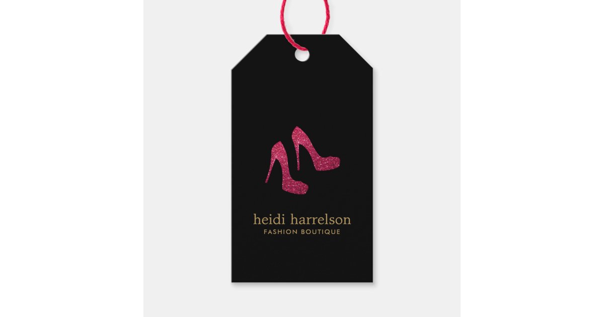 Red Glitter Heels Boutique Fashion Black Gift Tags | Zazzle