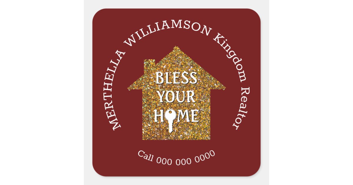 Red Glitter House Realtor Real Estate Square Sticker | Zazzle