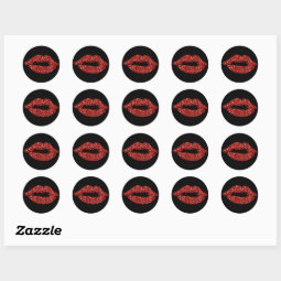Red Glitter Kiss on Black Background Stickers | Zazzle