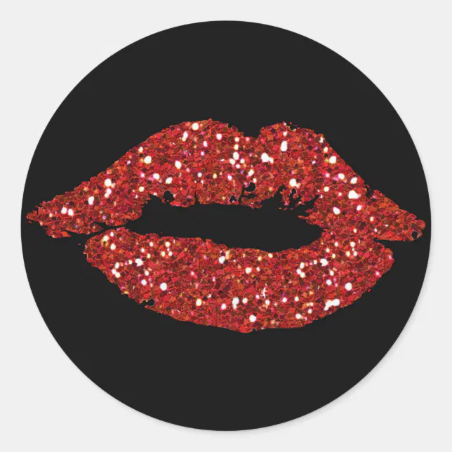 Red Glitter Kiss on Black Background Stickers | Zazzle