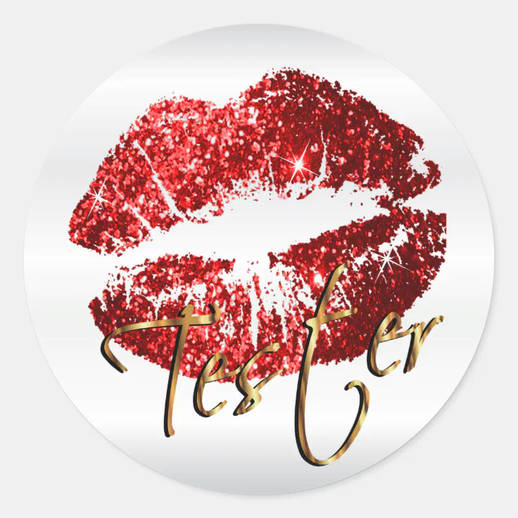 Red Glitter Lips 3 - Tester Classic Round Sticker | Zazzle