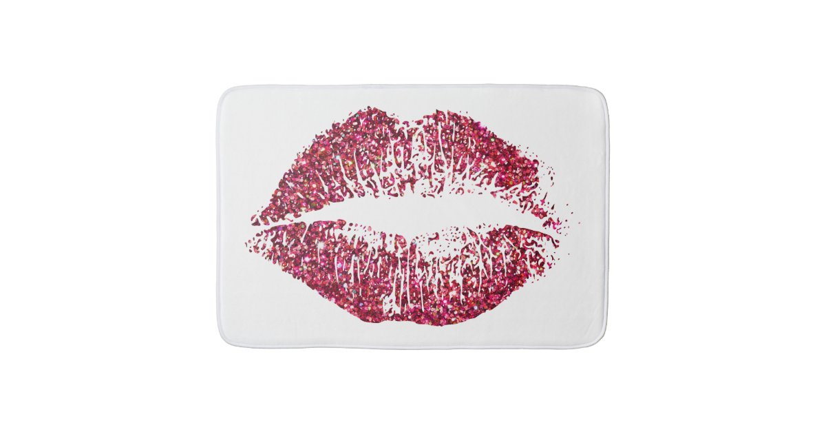 Red Glitter Lips Bathroom Mat | Zazzle