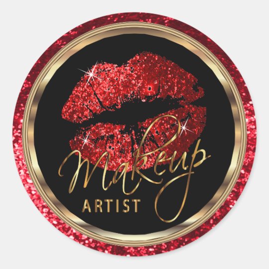 Red Glitter Lips Makeup Artist Classic Round Sticker | Zazzle.com