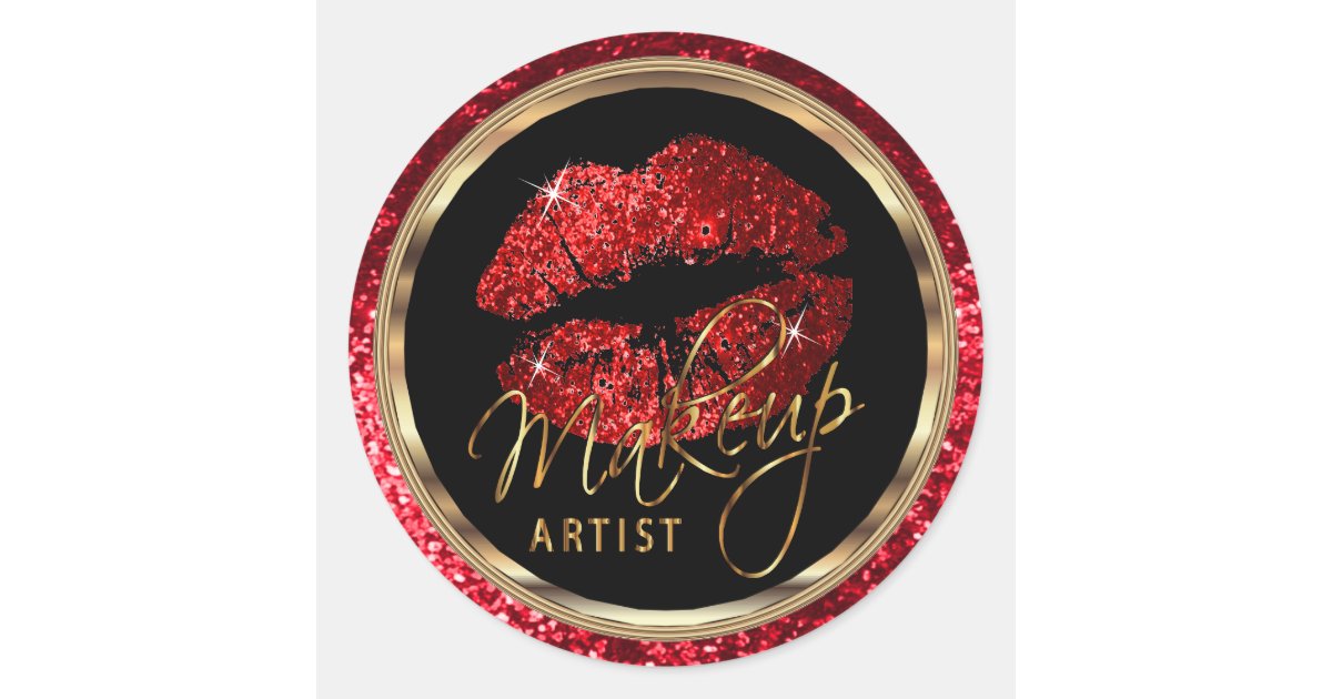 Red Glitter Lips Makeup Artist Classic Round Sticker | Zazzle